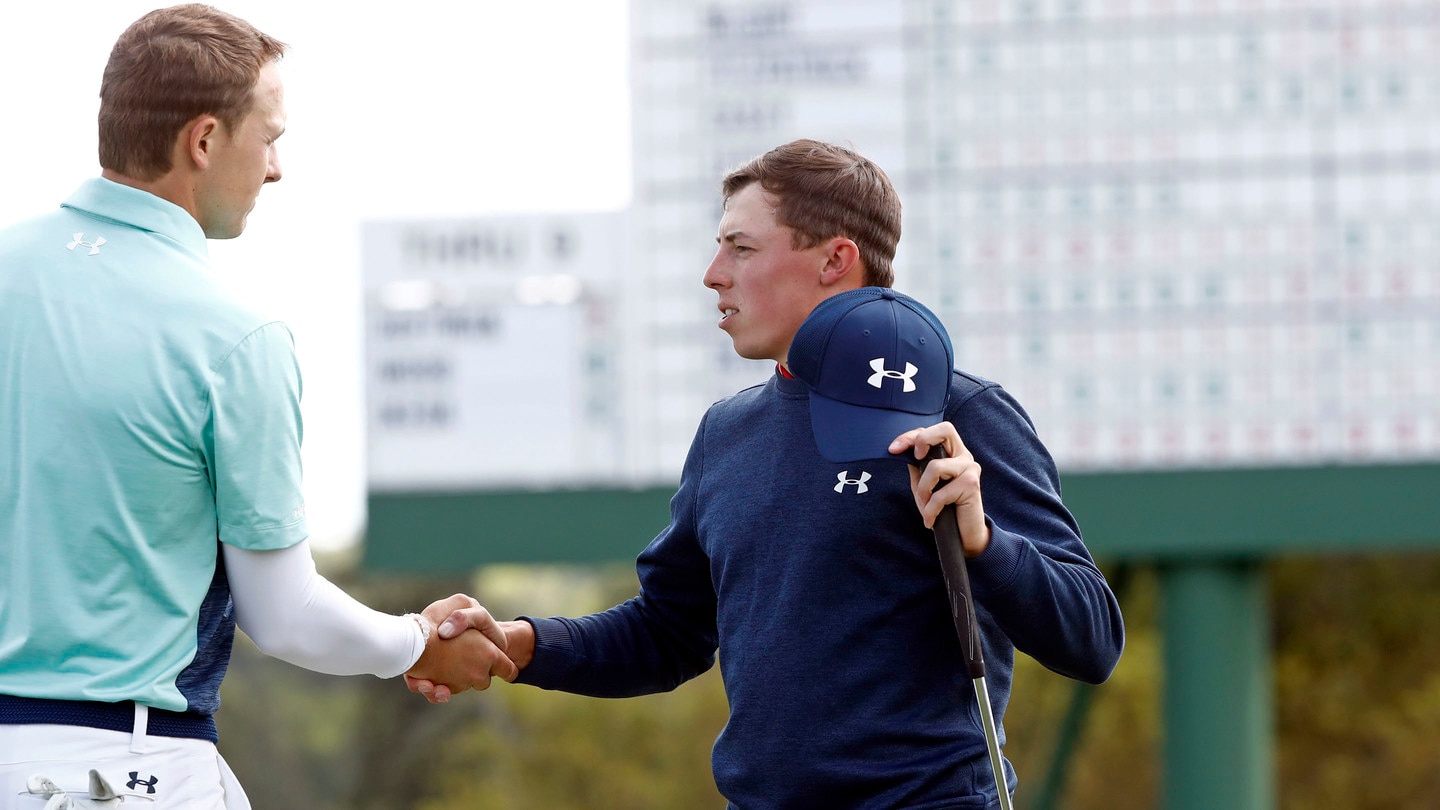 Matthew Fitzpatrick of England is congratulated by Masters champion ...