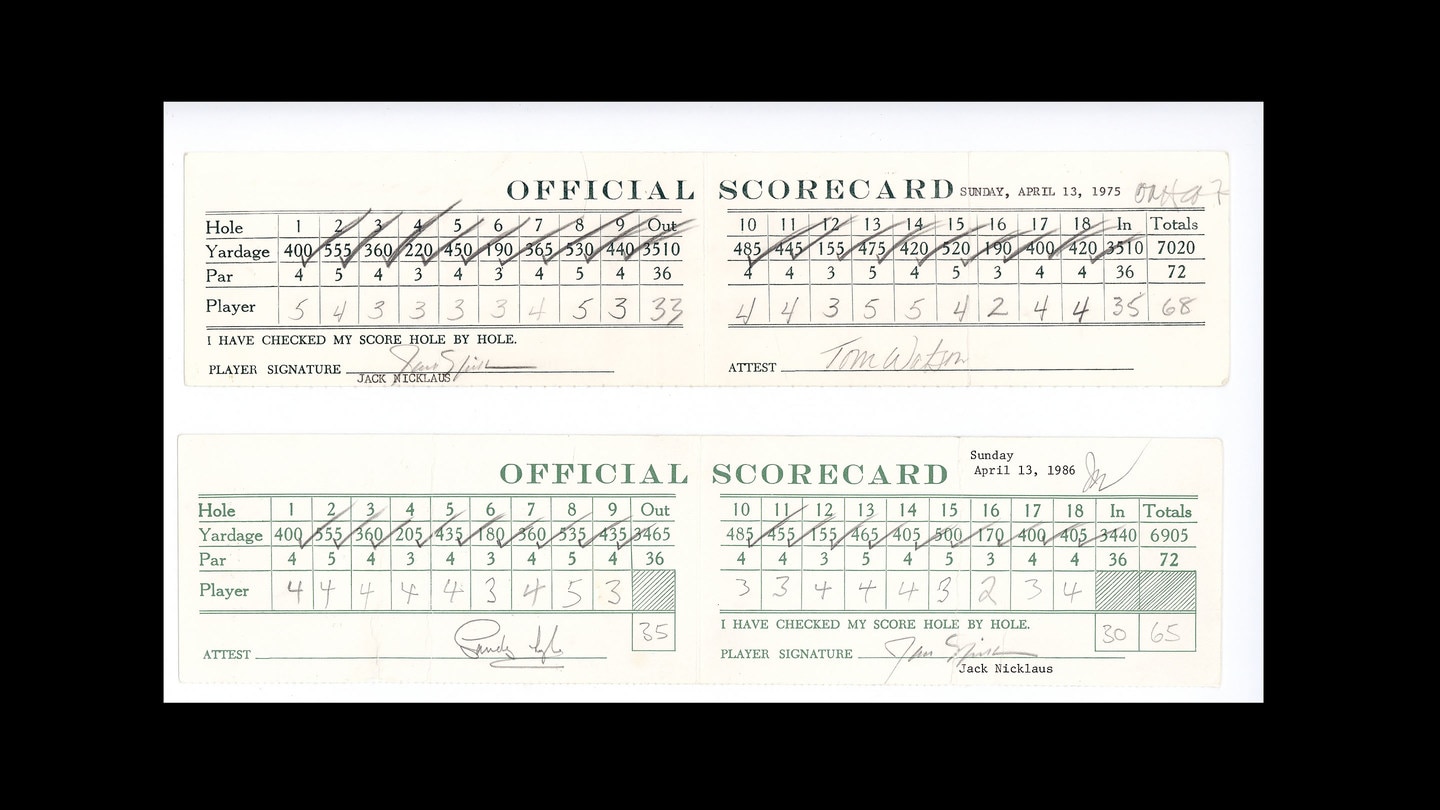 1975 and 1986 Jack Nicklaus Masters scorecard.