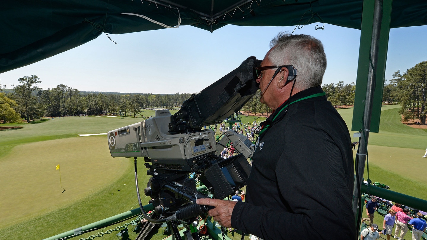 A CBS cameraman films action from the television tower at No. 18.