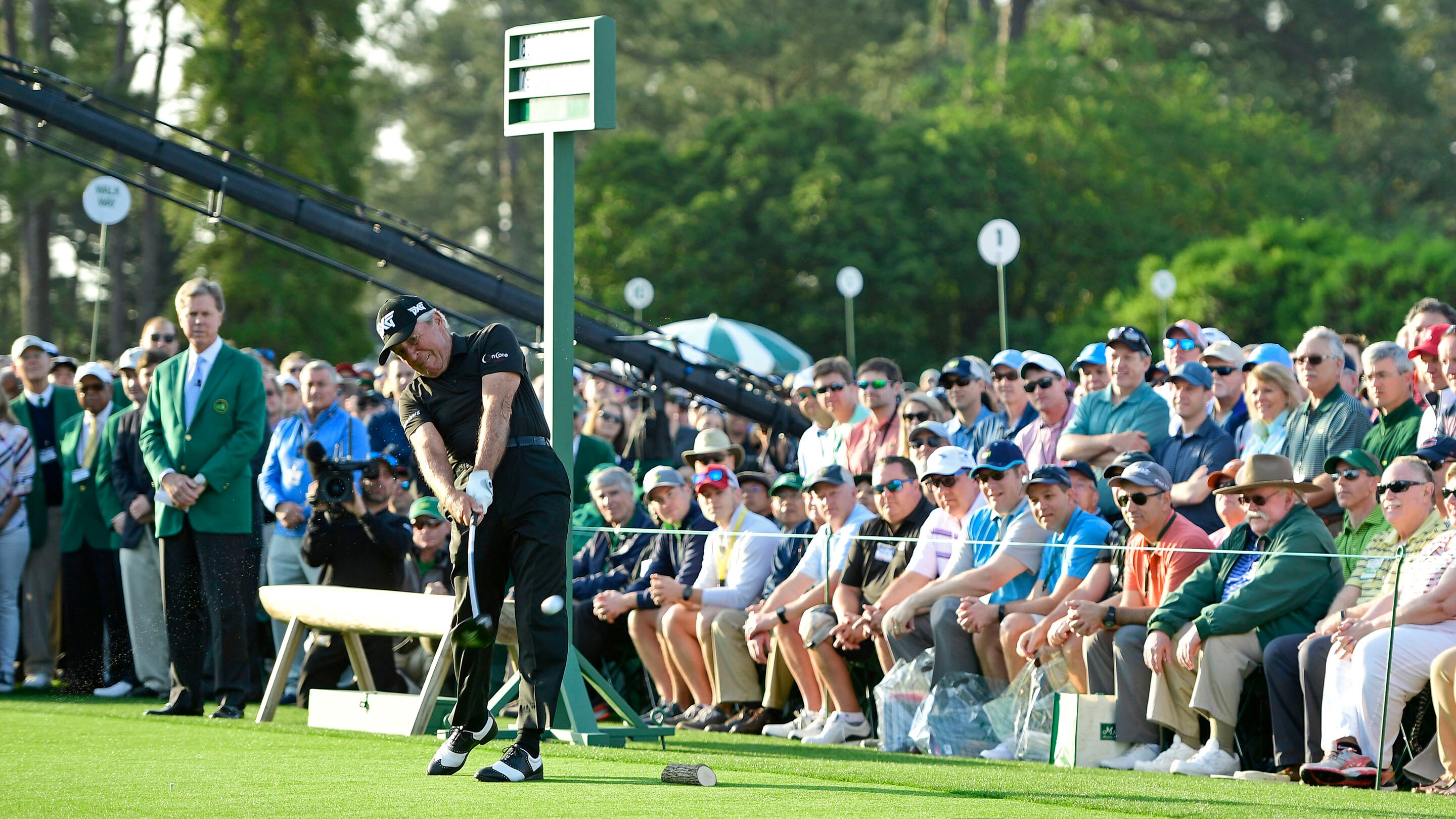 Honorary Starter Masters Champion Gary Player Of South Africa Hits Honorary Starter Masters Champion Gary Player Of South Africa Hits