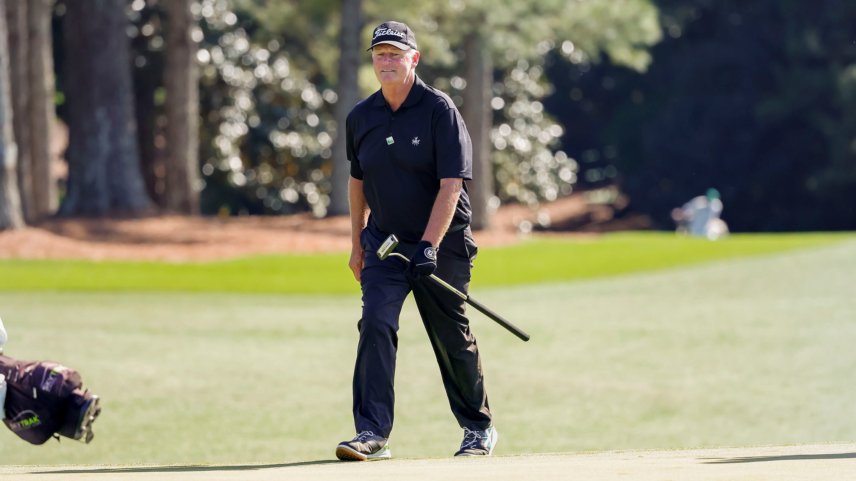 Masters champion Sandy Lyle of Scotland on No. 18 during a practice ...
