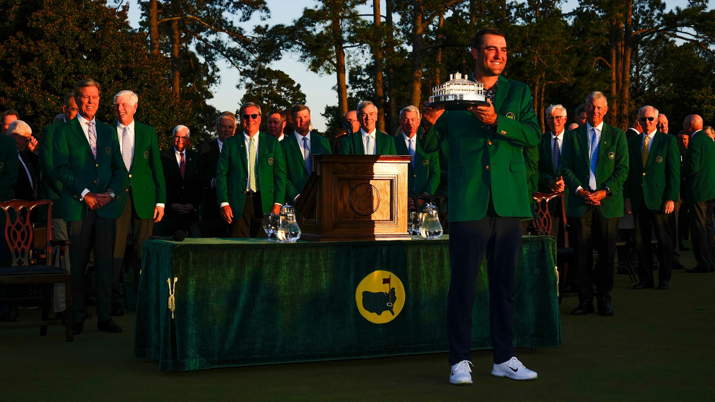 Masters champion Scottie Scheffler with the trophy after winning the ...