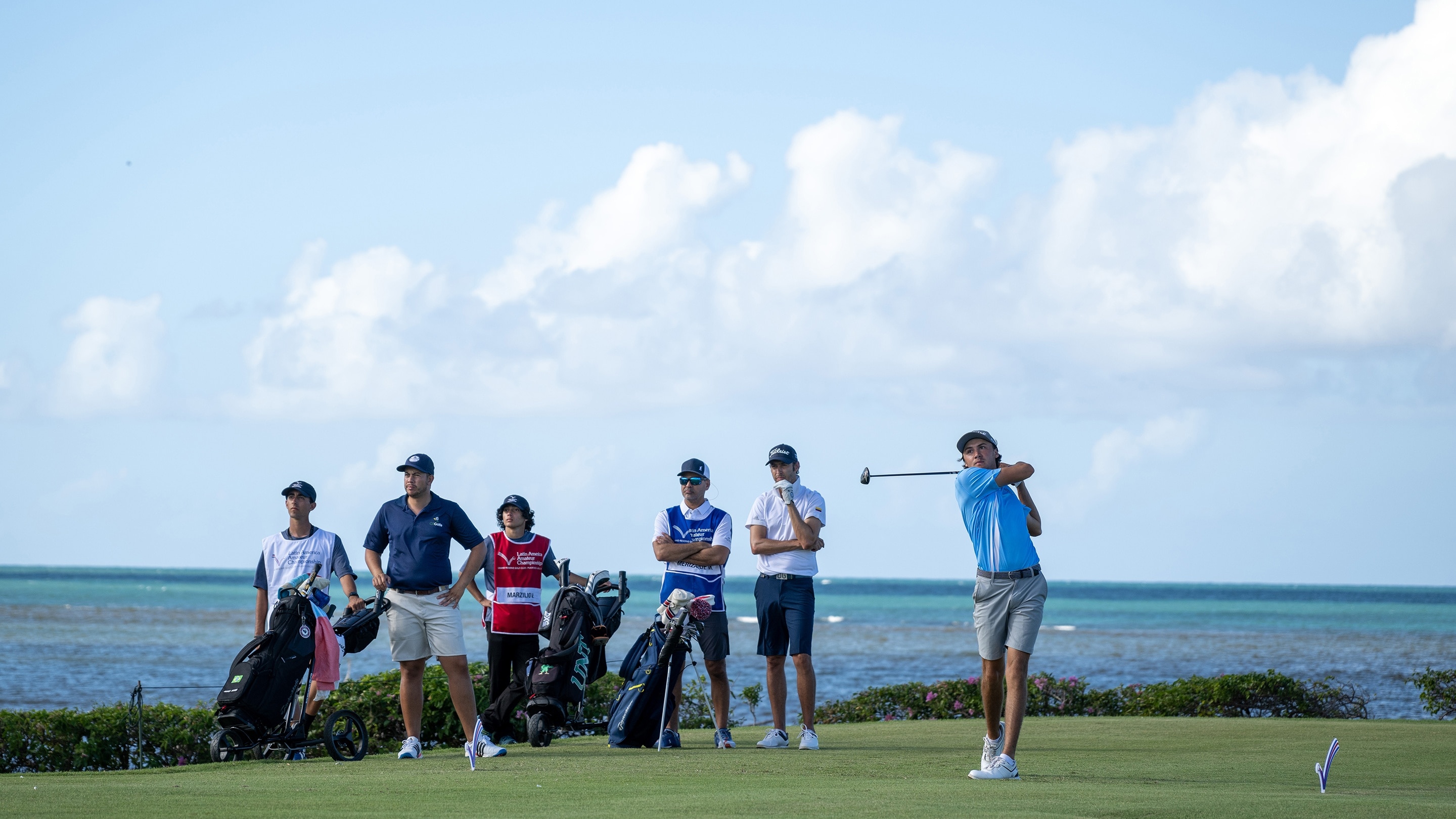 Vicente Marzilio of Argentina plays his stroke from the No. 4 tee ...