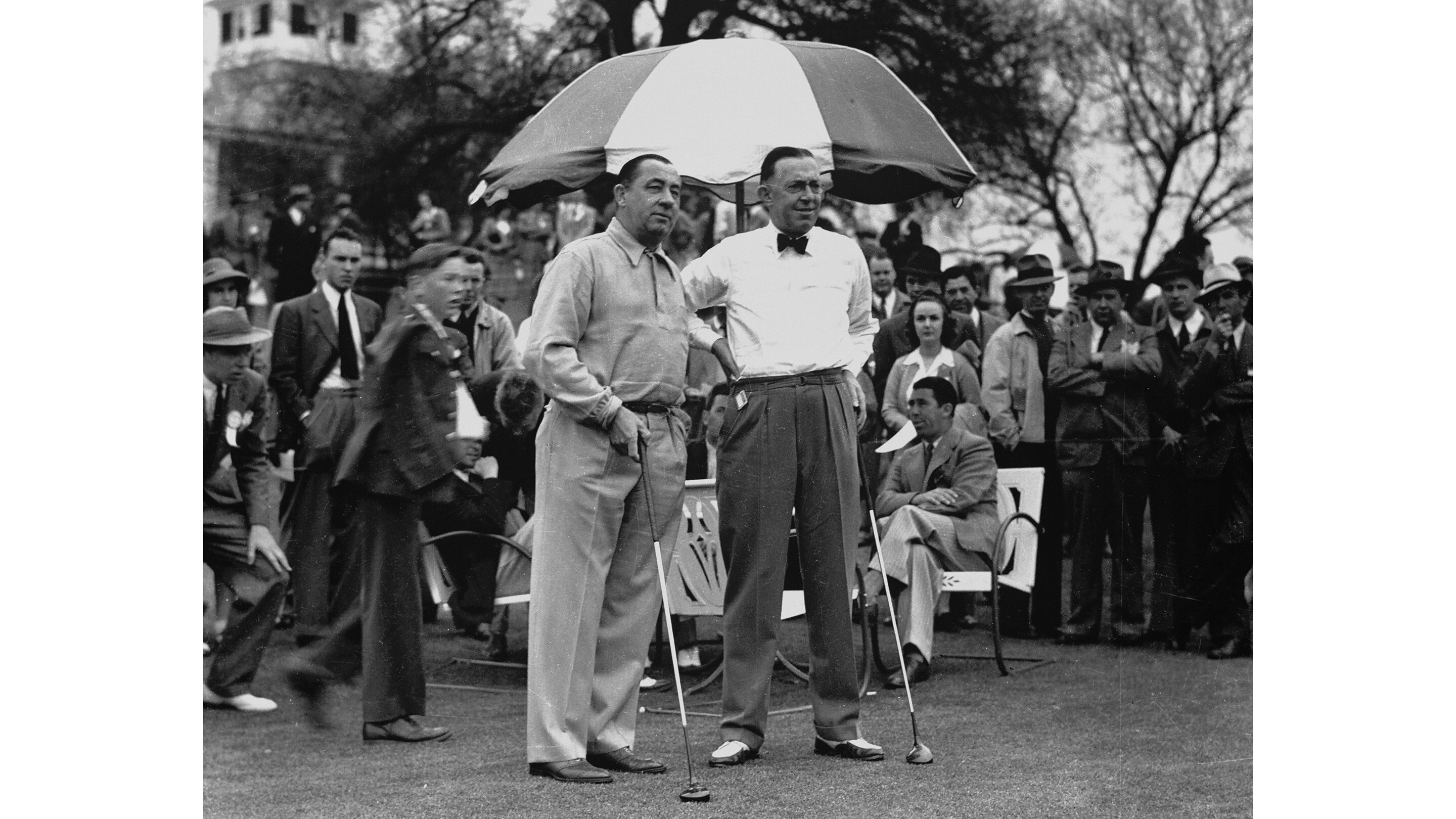 Walter Hagen and Francis Ouimet at No. 1 tee beginning the 1941 Masters ...